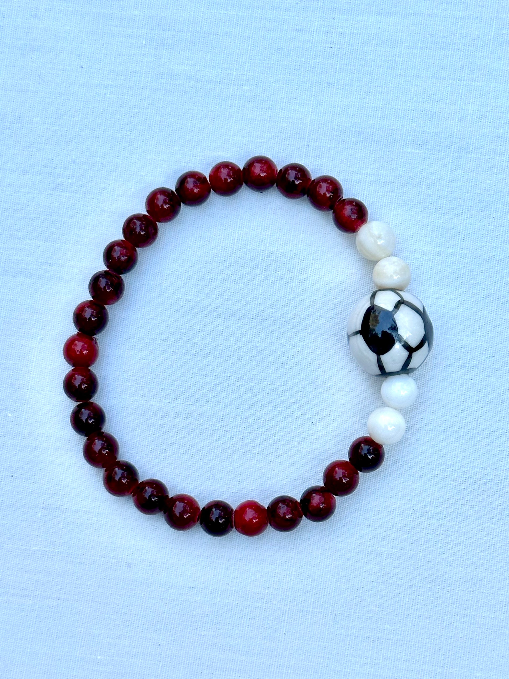 Red and White Soccer Ball Bead Bracelet – Porter Mazzei Handcrafted Designs
